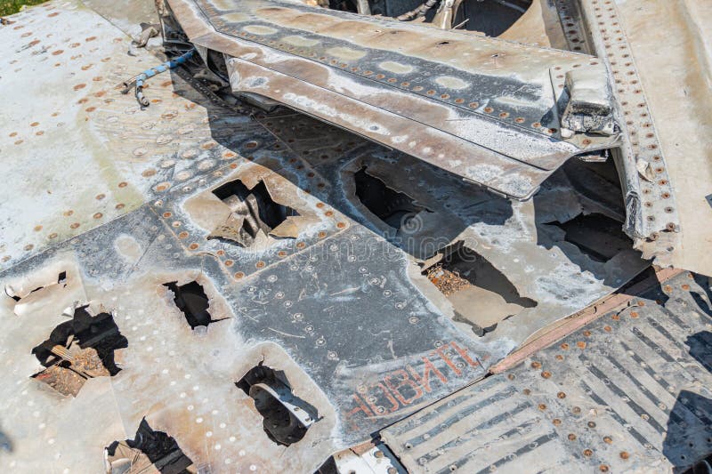 Crashed Warplane, Ukrainian Fighter Jet Remains. Texture of the Remains ...