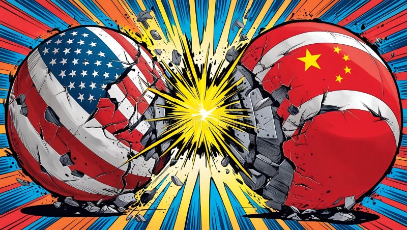 Crashing Spheres with Flags Bursting Impact Stock Illustration ...
