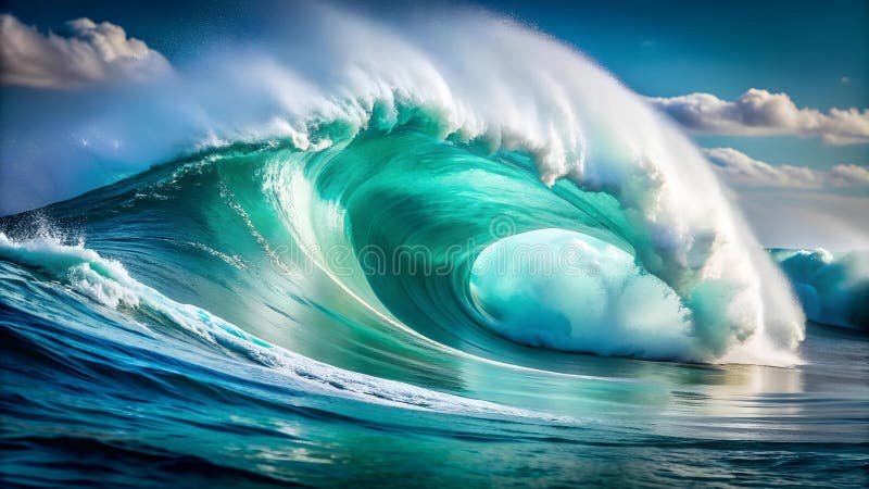 Crashing Turquoise Wave with Seafoam Crest Generative AI Stock ...