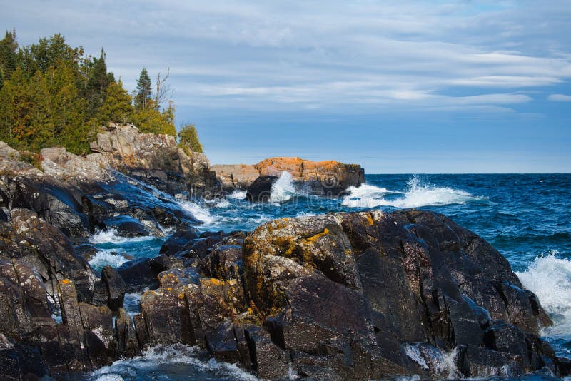 Crashing Waves at a Rocky Beach Stock Photo - Image of skyline, coast ...