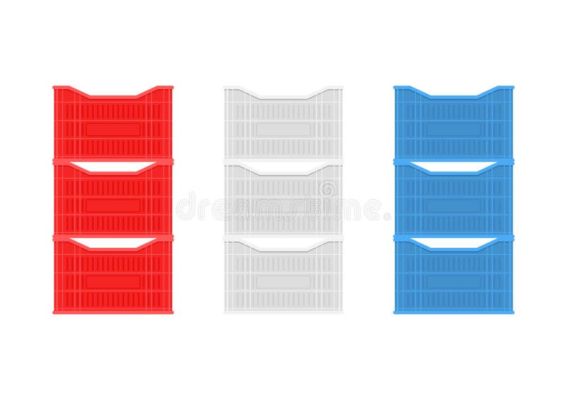 Plastic Crate Vector Set. Empty Plastic Crate for Fruits and Vegetables ...