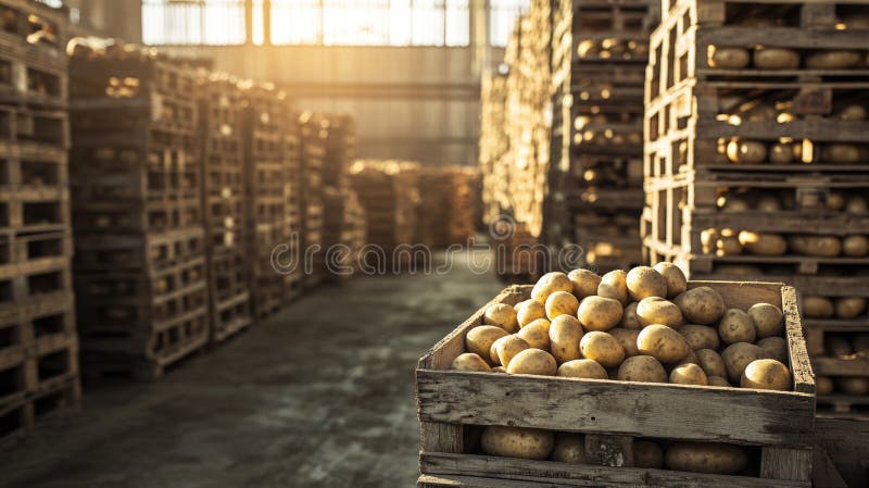 Potatoes in Warehouse Crate Stock Photo - Image of crate, harvest ...