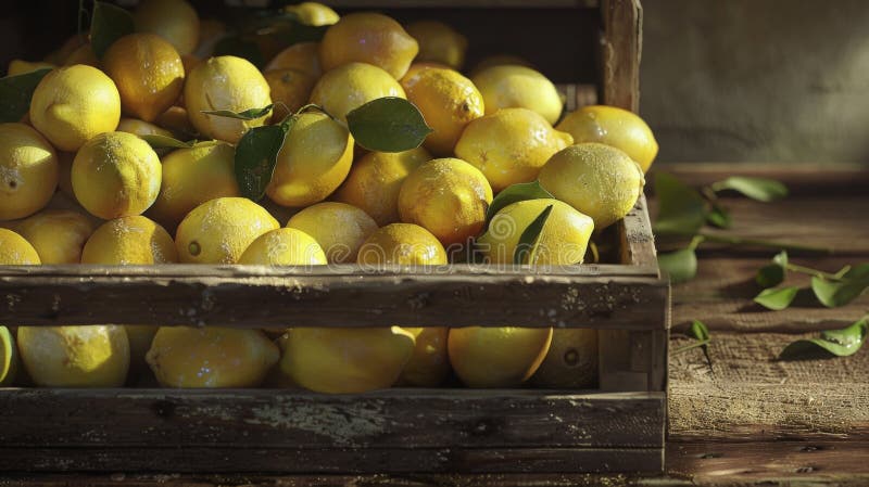 A Crate Full of Fresh Lemons. AI Generated Stock Photo - Image of ...