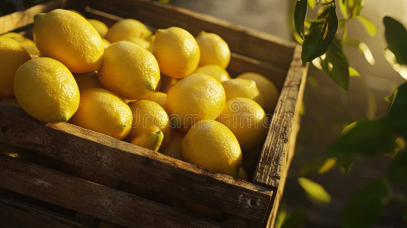 Crate of Lemons, Realistic, Cinematic Light, Sharp Focus. Stock Photo ...