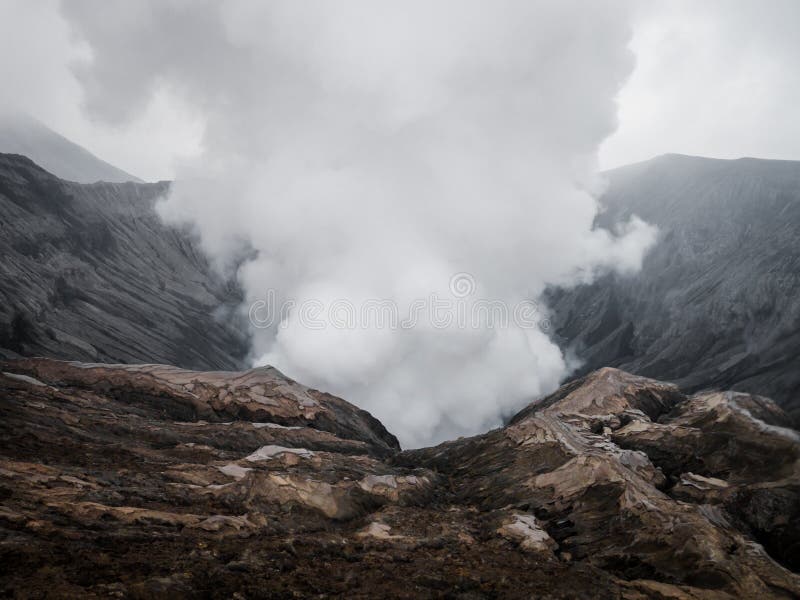 The Crater of Active Volcano Bromo Stock Photo - Image of outdoor, hike ...