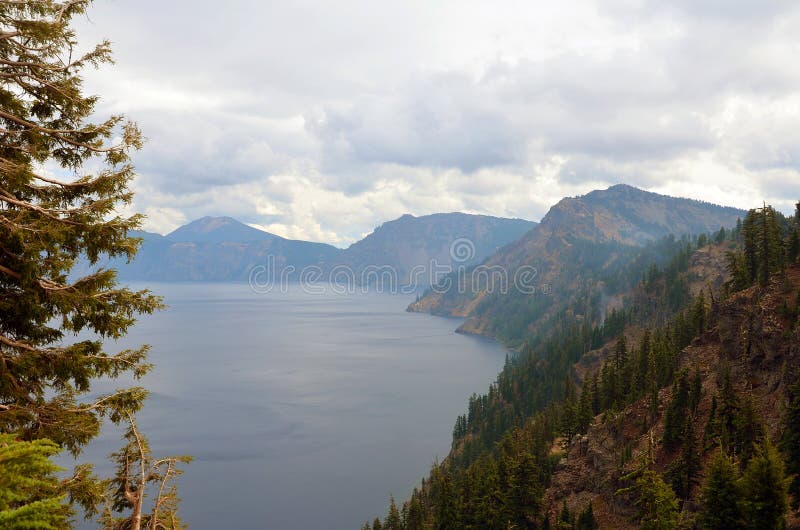 Crater lake in summer stock image. Image of forest, clouds - 69091603