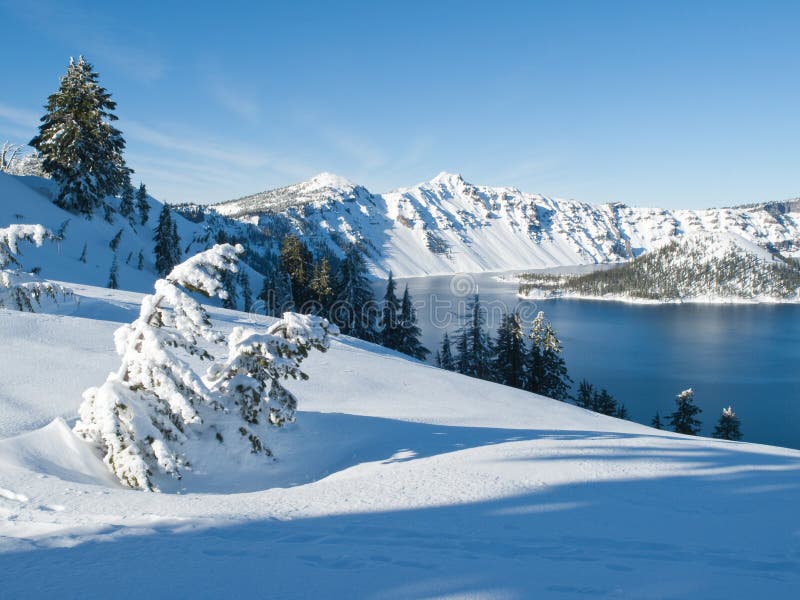 Crater Lake in winter stock photo. Image of park, national - 28503800