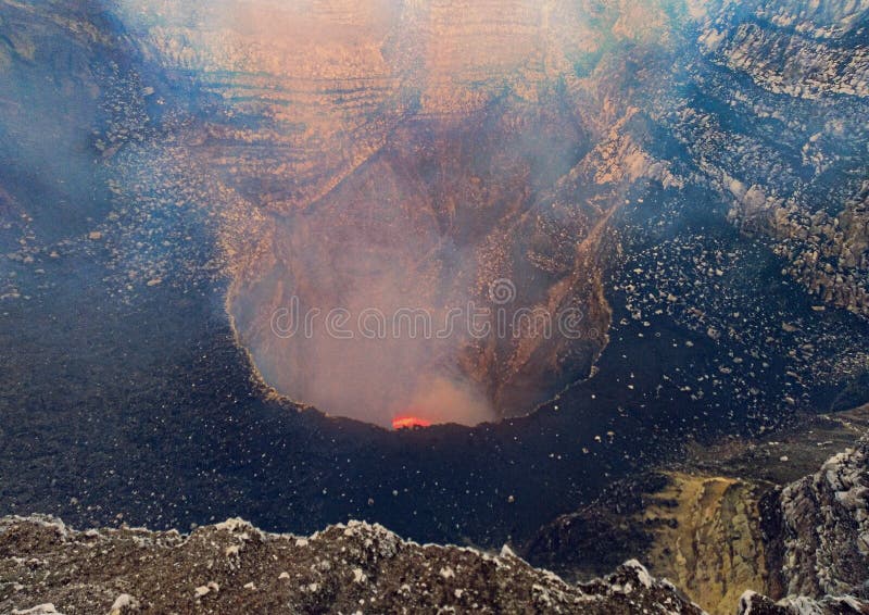 Crater of the Masaya Volcano with Lava Inside. Close-up View Stock ...