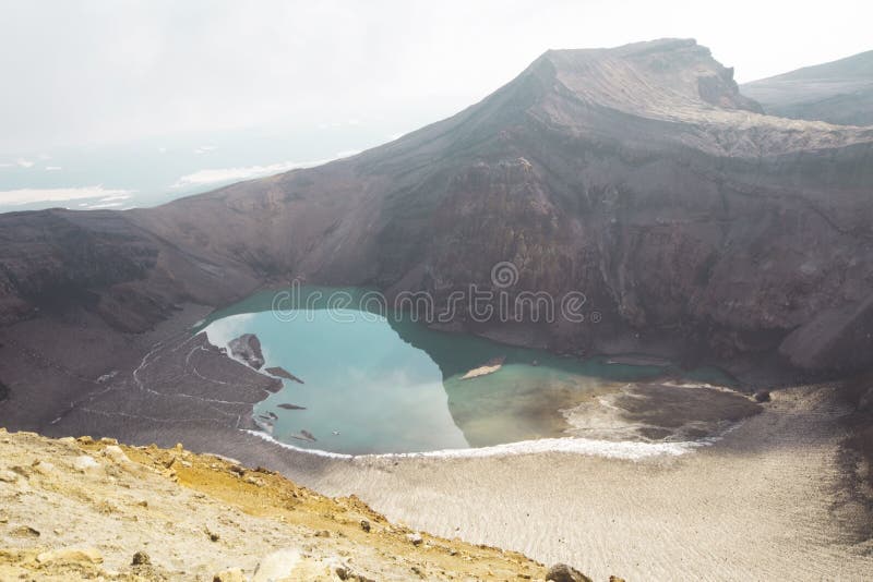 Crater of a Volcano with Acid Lake Stock Photo - Image of adventure ...
