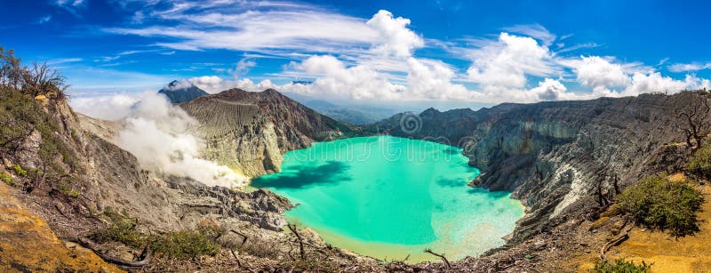 Crater volcano Ijen, Java stock image. Image of lake - 235296589