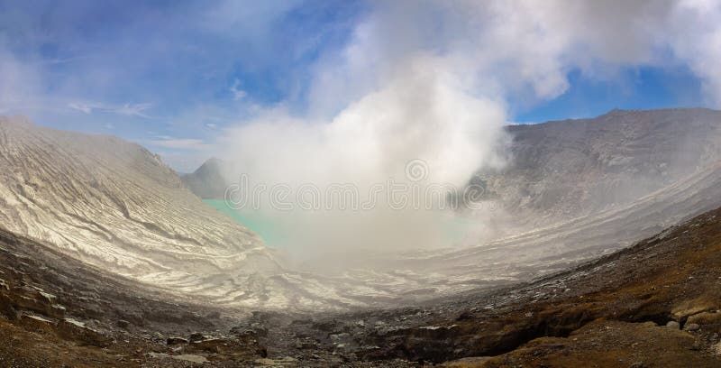 Crater volcano Ijen, Java stock image. Image of fume - 245646933