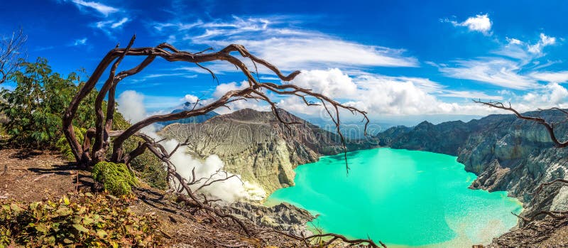 Crater volcano Ijen, Java stock image. Image of smoke - 245647217