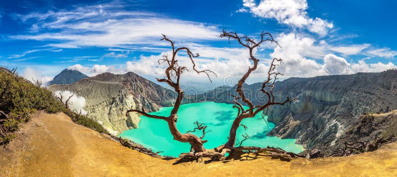 Crater volcano Ijen, Java stock image. Image of scenic - 245647301