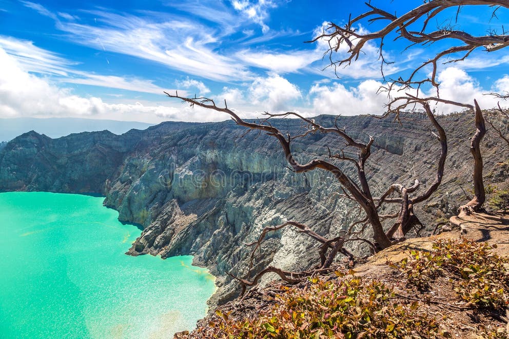 Crater volcano Ijen, Java stock photo. Image of fumes - 292813526
