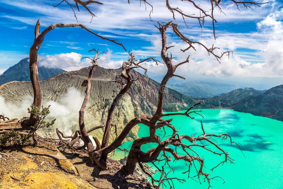 Crater volcano Ijen, Java stock photo. Image of fume - 309563616