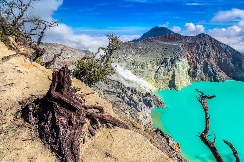 Crater volcano Ijen, Java stock image. Image of panoramic - 309563621
