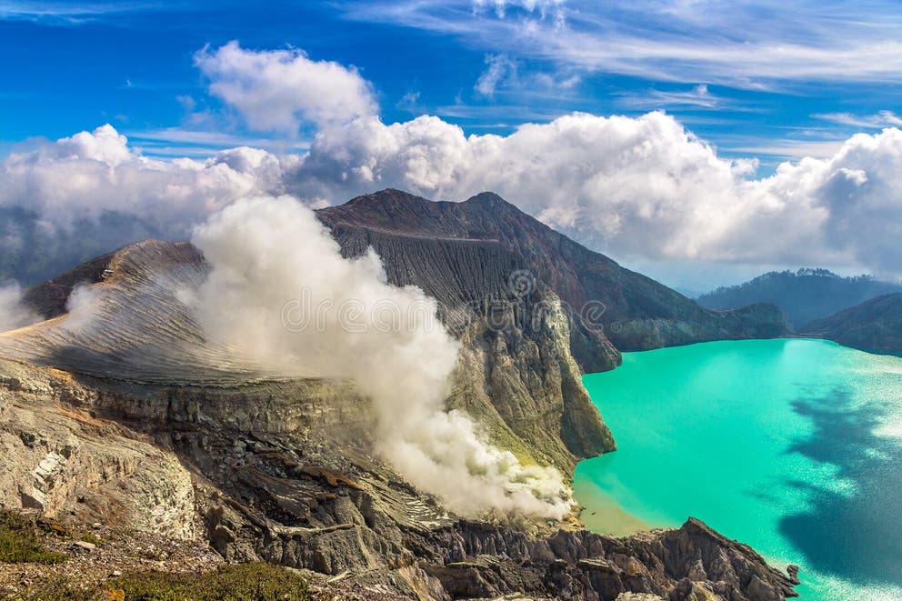 Crater volcano Ijen, Java stock image. Image of acid - 229520575