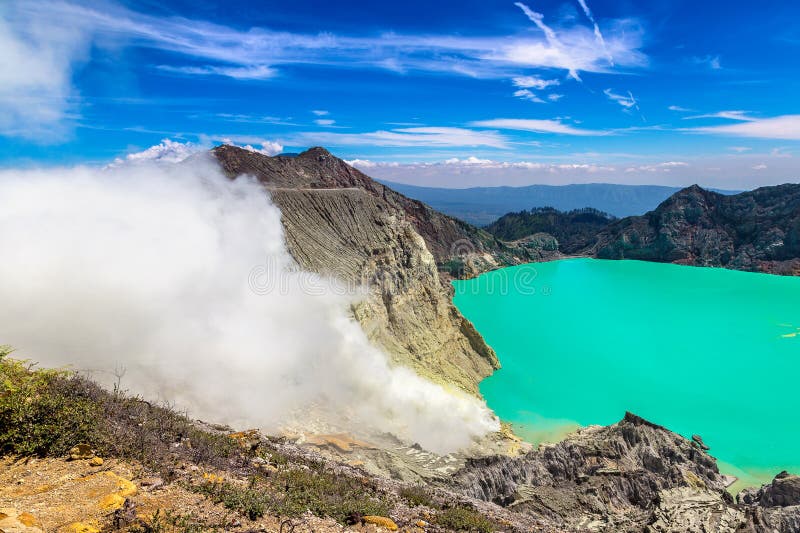 Crater volcano Ijen, Java stock photo. Image of extreme - 258727166