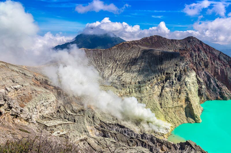 Crater volcano Ijen, Java stock image. Image of trekking - 268578875