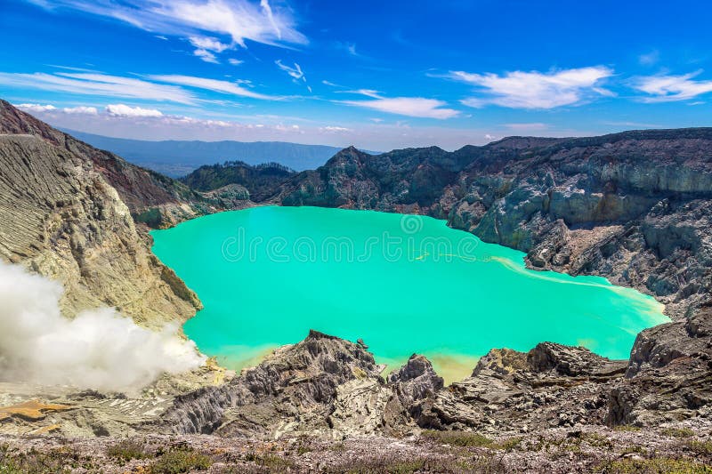 Crater volcano Ijen, Java stock photo. Image of heavy - 309563610