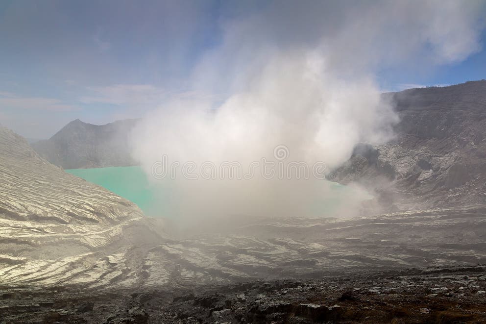 Crater volcano Ijen, Java stock image. Image of sulfur - 357012129