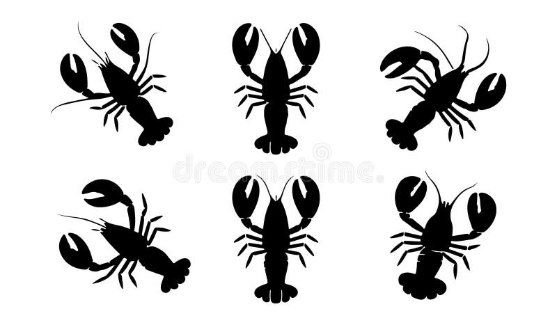 Crawfish Silhouettes Vector Illustration Featuring Various Poses for ...