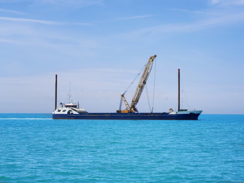 Crawler Crane on Boat and Ocean Stock Image - Image of rock, marine ...