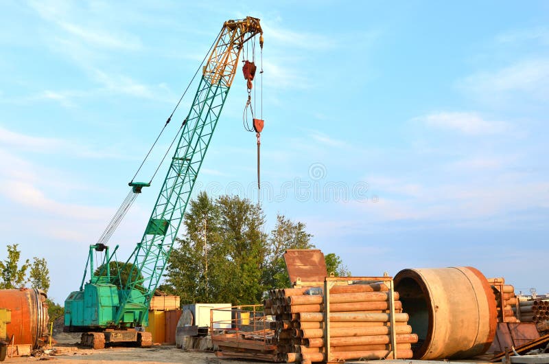 Crawler Crane on the Construction Site for Loading and Unloading and ...