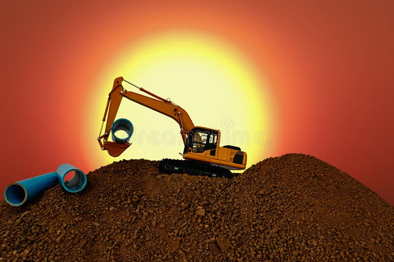 Crawler Excavator is Digging in the Construction Site Pipeline Work ...