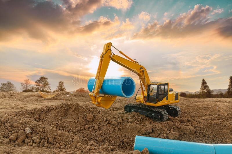 Laying of Pipes with Pipe-laying Barge Crane Near the Shore. Descent of ...