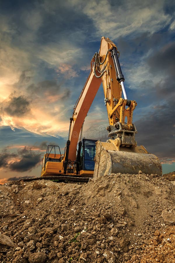 Crawler Excavator during Earthmoving Works on Construction Site Stock ...