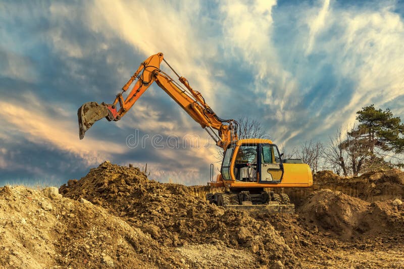 Crawler Excavator during Earthmoving Works on Construction Site at ...