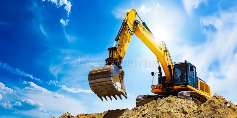 Crawler Excavator Front View Digging on Demolition Site in Backlight ...