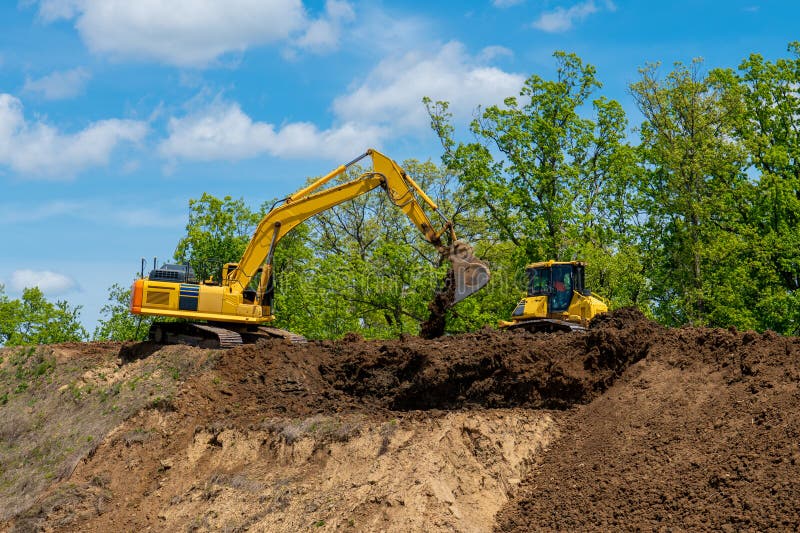 Crawler Excavator Front View Digging on Demolition Site Stock Photo ...