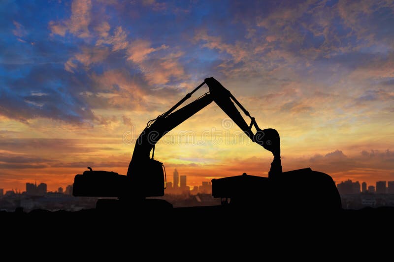 Crawler Excavators Silhouette are Digging the Soil in the Construction ...