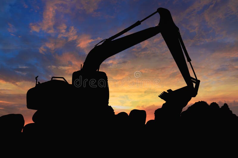 Crawler Excavators Silhouette are Digging the Soil in the Construction ...