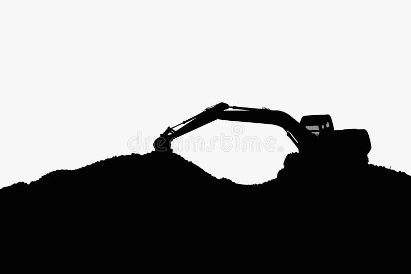 Silhouette Crawler Excavator and Wheel Loader are Digging the Soil in ...