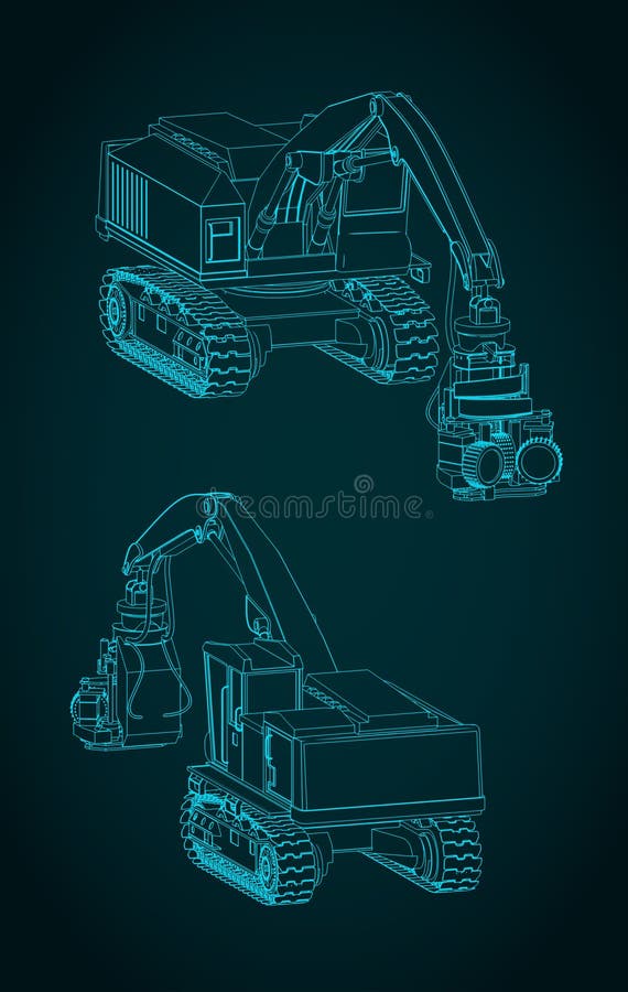 Crawler Forestry Harvester Blueprints Stock Vector - Illustration of ...