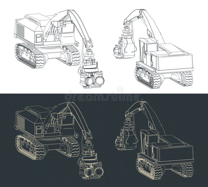 Crawler Forestry Harvester Isometric Blueprints Stock Illustration ...