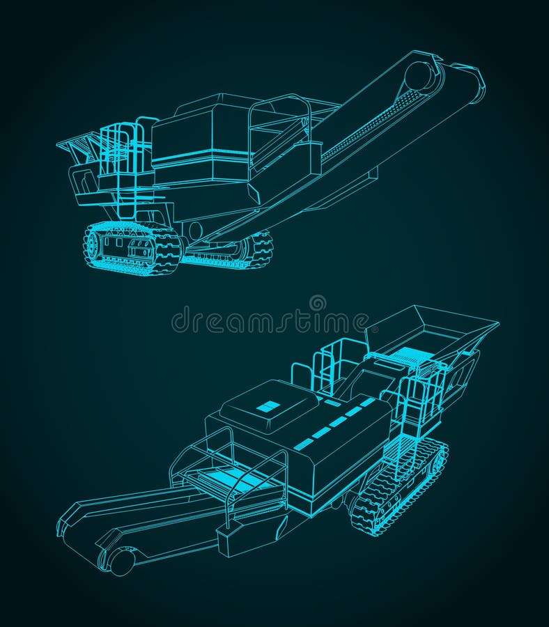 Crawler Mobile Crusher Blueprints Stock Vector - Illustration of vector ...