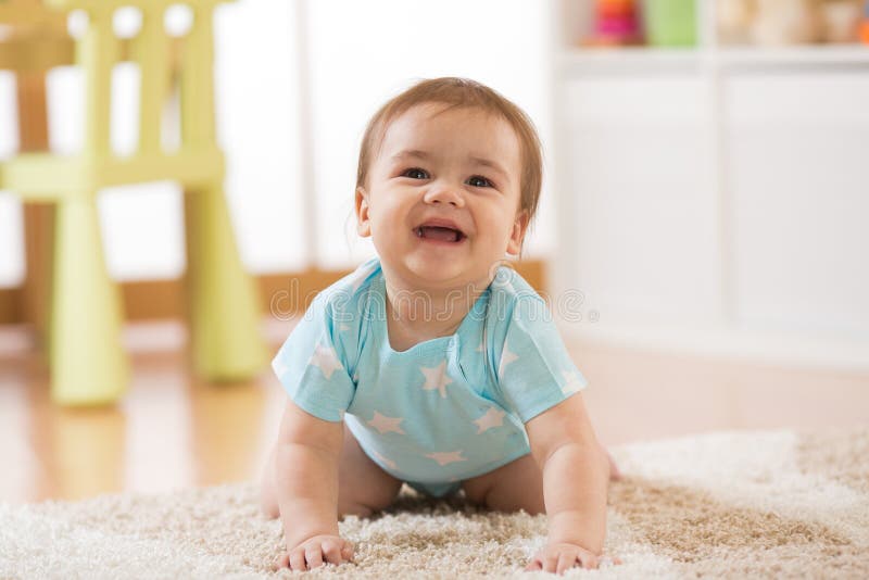 Crawling Baby Boy at Home on Floor Stock Photo - Image of fours ...
