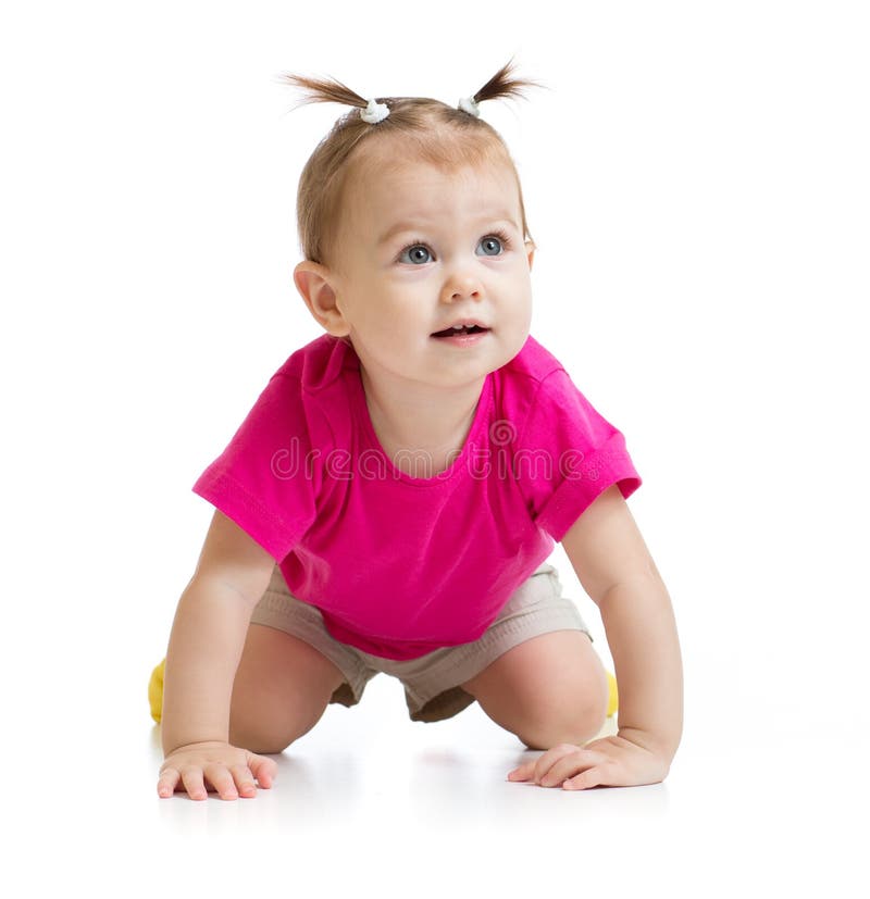 Crawling Baby Front View Isolated Stock Photo - Image of little, happy ...