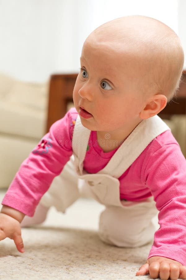 Crawling baby girl stock photo. Image of months, floor - 10191884