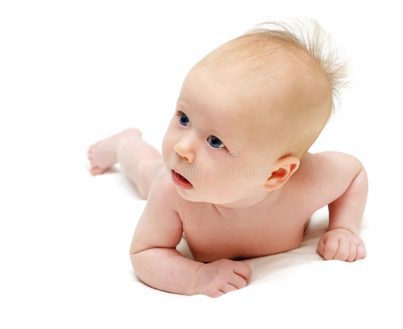 Crawling baby looking left stock photo. Image of face - 14328916