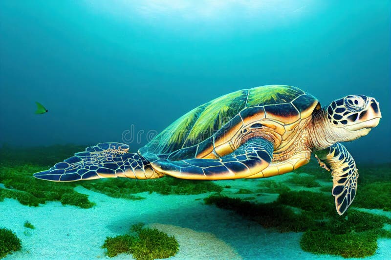 Crawling on Rocks on Sandy Bottom Sea Turtle. Stock Illustration ...
