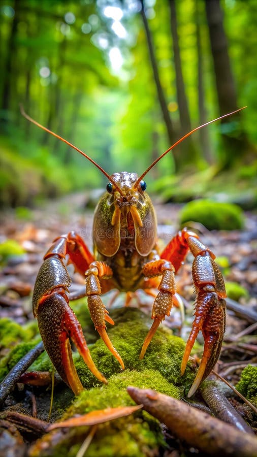 Crayfish fish goes forest stock illustration. Illustration of deer ...