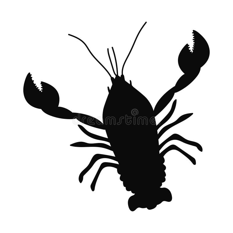 Crayfish, Vector Illustration, Flat Style, Side View, Black Stock ...