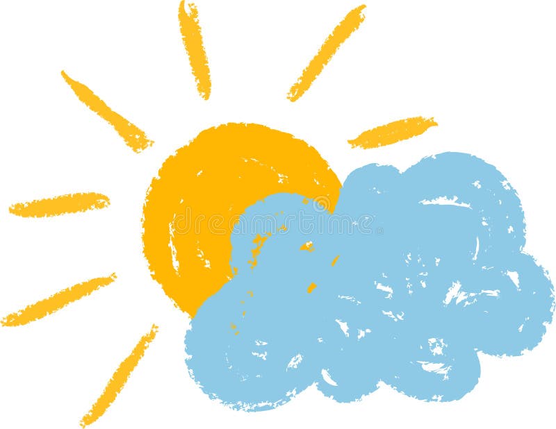 Crayon Art Cloudy Weather stock illustration. Illustration of children ...