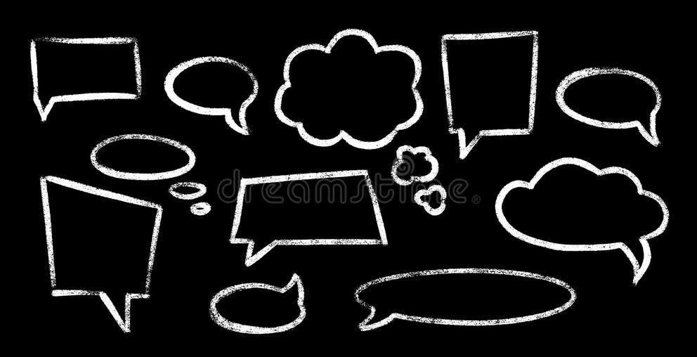 Crayon or Chalk Speech Bubble Set - Hand Drawn Sketchy Chat Clouds ...