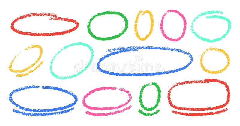 Crayon Circular Shapes Vector Set. Chalk Scribble Round Highlight ...